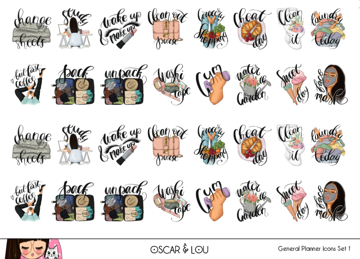 Mini Sticker Sheet - General Planner Icons Set 1 – Oscar & Lou